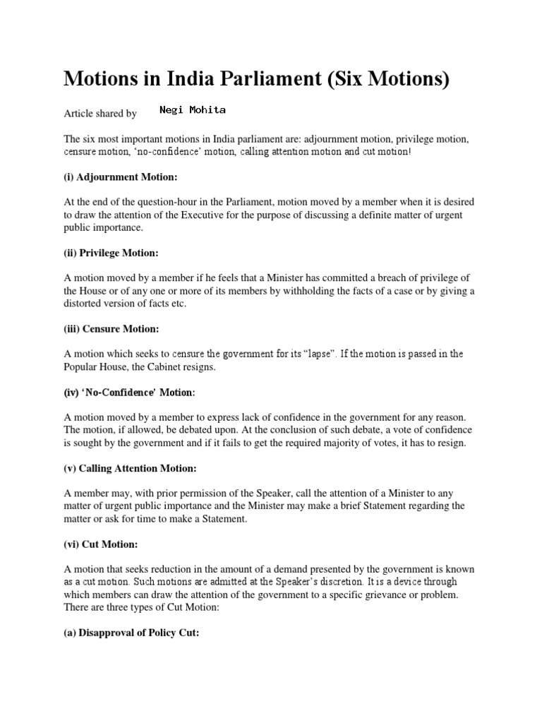 Motions in Parliament | PDF