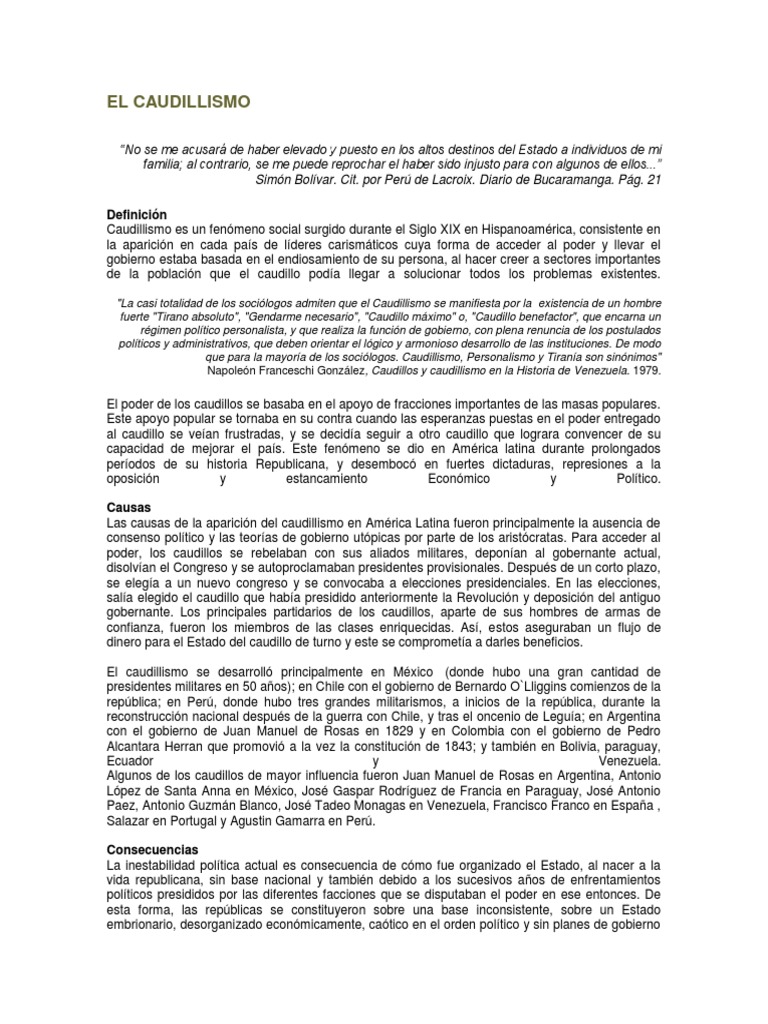 El Caudillismo | PDF | Venezuela | Colombia