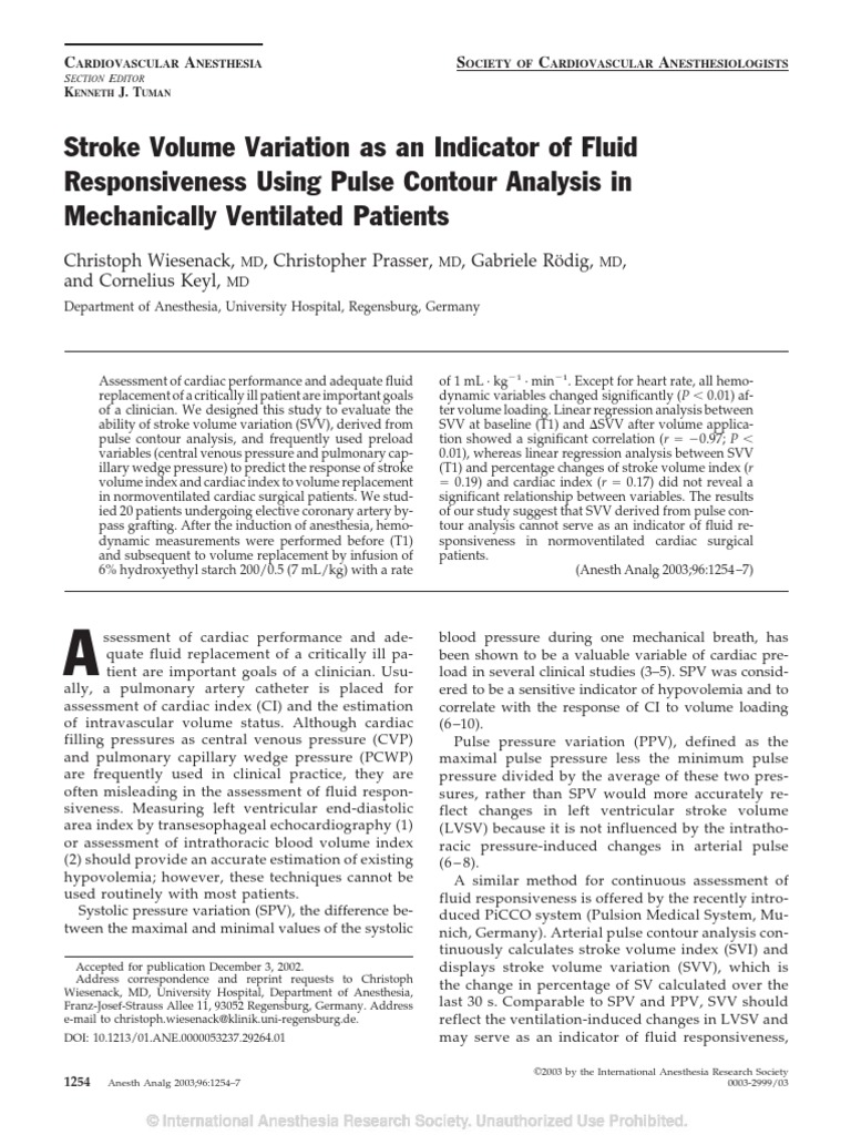 Stroke Volume Variation As An Indicator of Fluid Responsiveness Using ...