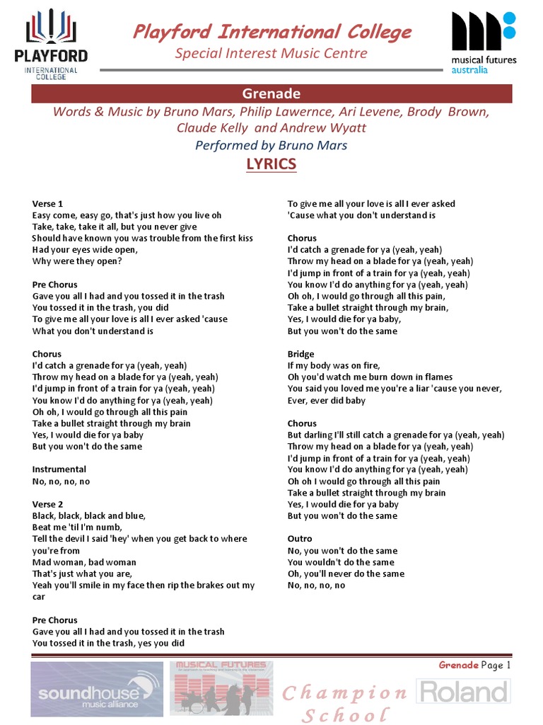Grenade | PDF | Song Structure | Vocal Music