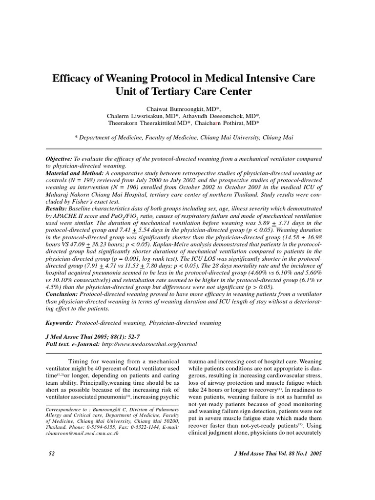 Weaning Protocol | PDF | Intensive Care Medicine | Intensive Care Unit