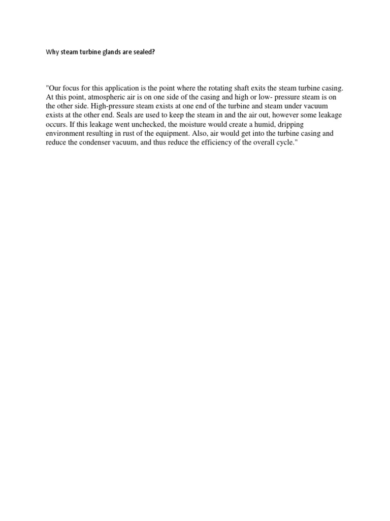 Steam Turbine Gland Sealing Explained | PDF | Technology & Engineering