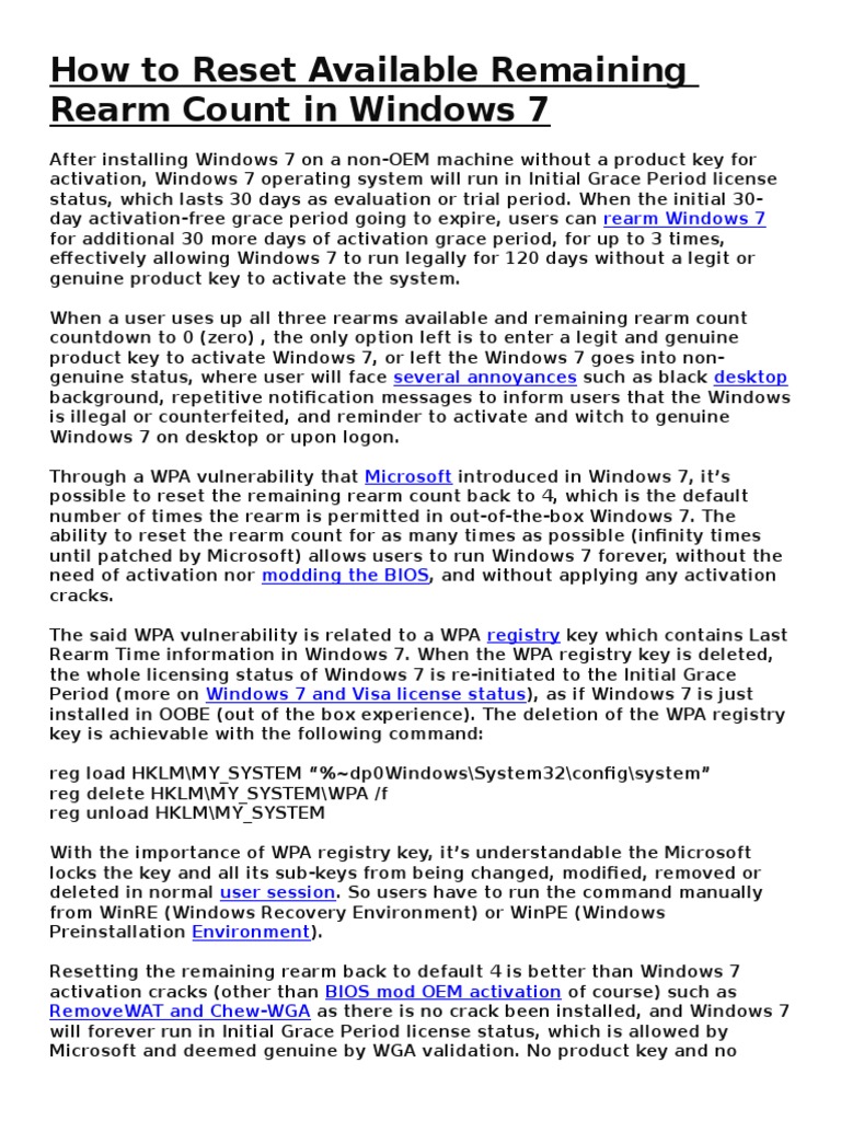 How To Reset Available Remaining Rearm Count in Windows 7 | PDF ...