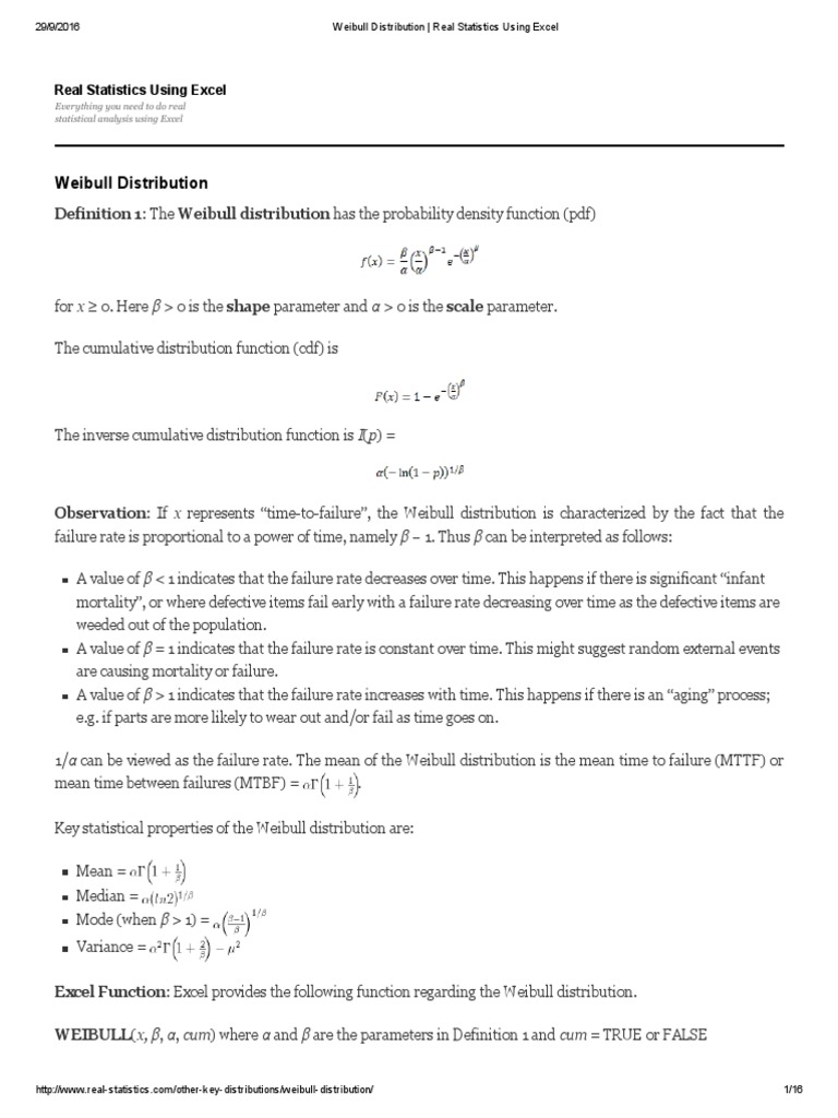 Weibull Distribution - Real Statistics Using Excel | PDF | Mean ...