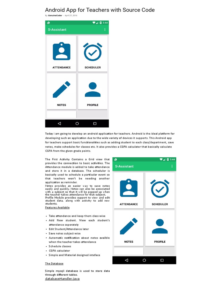 Android App For Teachers With Source Code - Genuine Coder | PDF | Android (Operating System ...