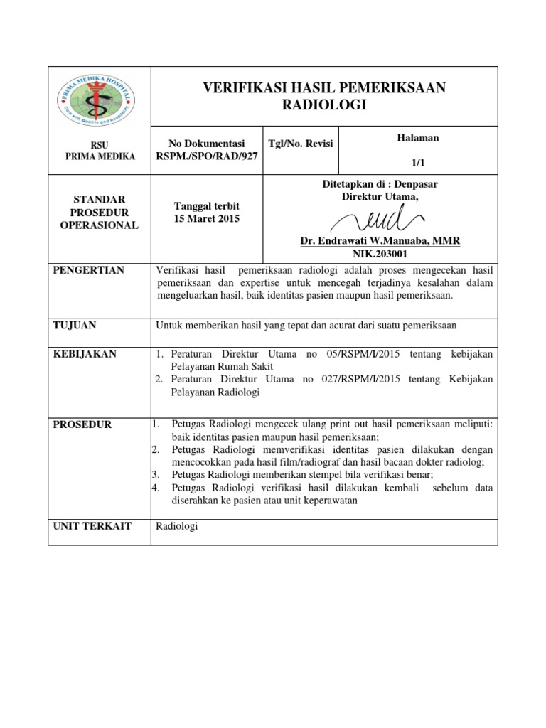 8.spo Verifikasi Hasil Pemeriksaan Radiologi | PDF
