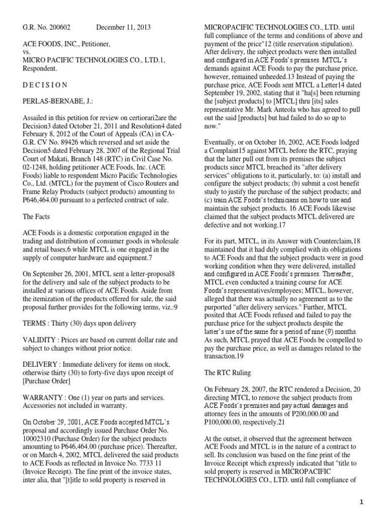 Ace Foods Vs Micro Pacific | PDF | Invoice | Receipt