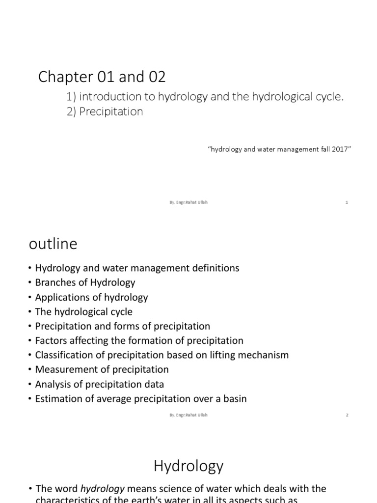 Chapter No. 01 and 02 Introduction To Hydrology. Precipitation | PDF ...