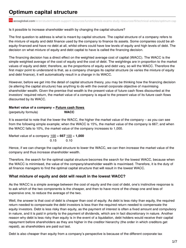 Optimum Capital Structure | PDF | Capital Structure | Cost Of Capital