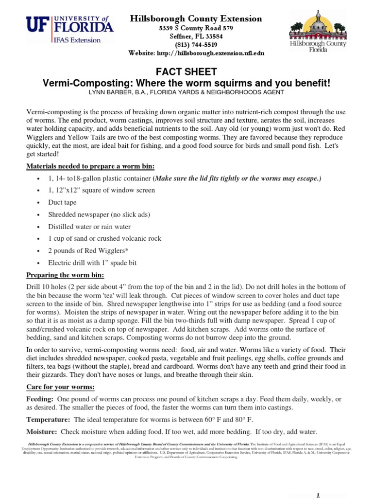 Vermicomposting Fact Sheet - Hillsborough County Extension, Florida USA ...