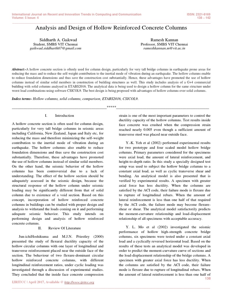 Analysis and Design of Hollow Reinforced Concrete Columns | PDF ...