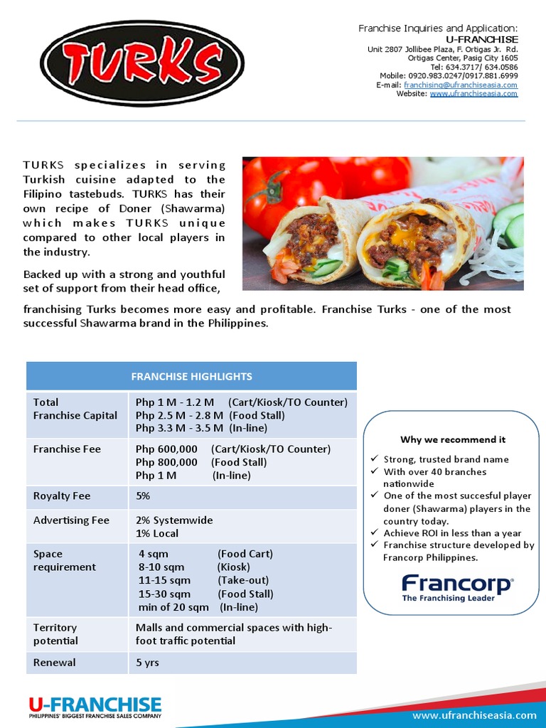 Turks Franchise Information | PDF | Food Industry | Convenience Food
