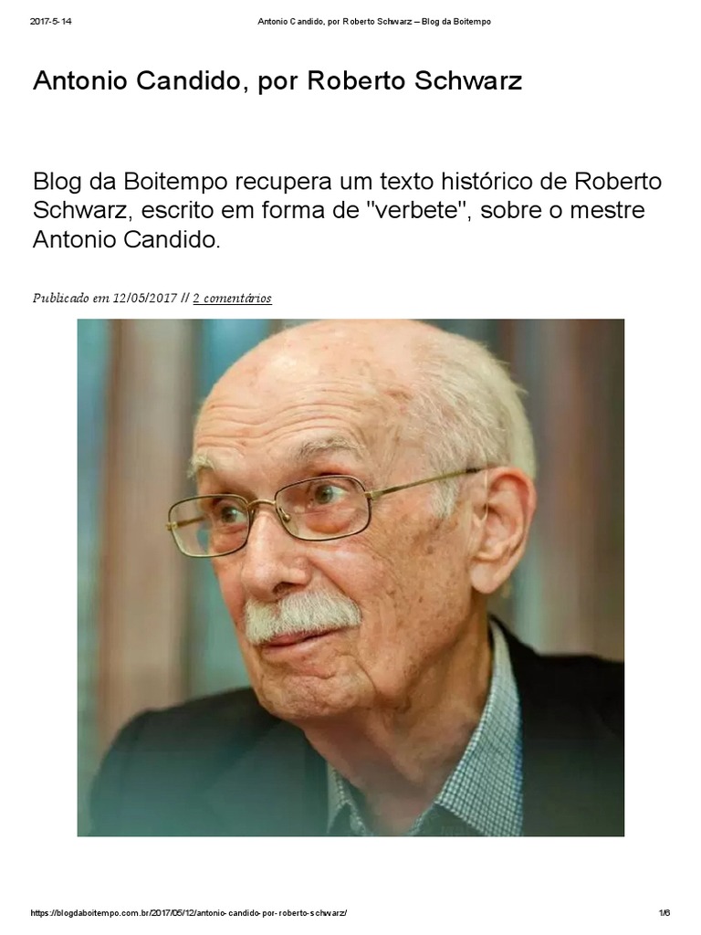 Antonio Candido, Por Roberto Schwarz | PDF | Romantismo | Poesia