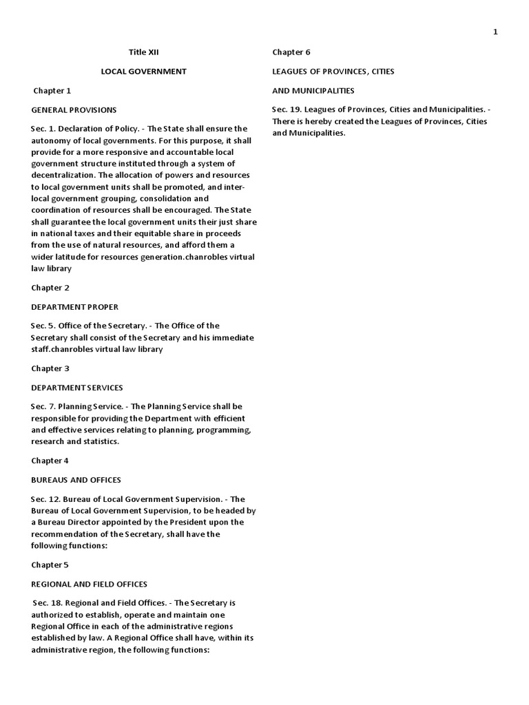 Organization and Functions of Leagues of Provinces, Cities and ...