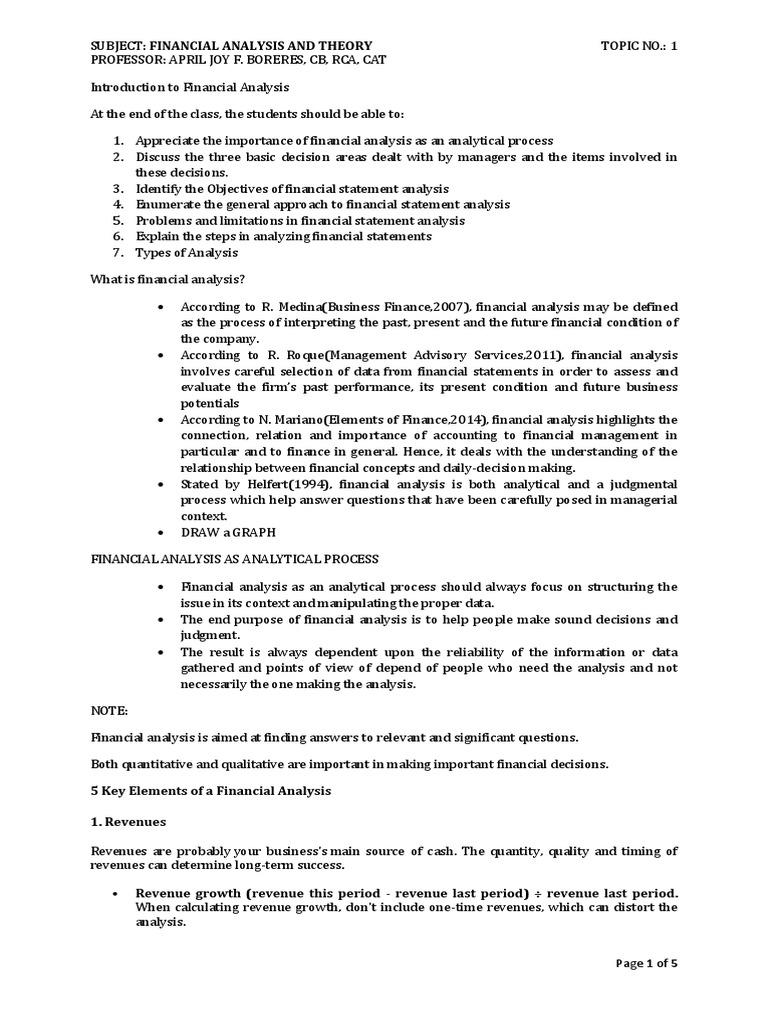 1-Introduction To Financial Analysis | PDF | Revenue | Investing