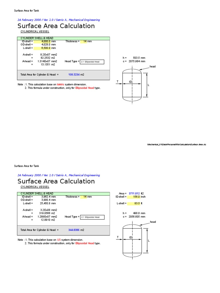 Cylindrical Tank Surface Area Calculations | PDF | Unrest | Nature