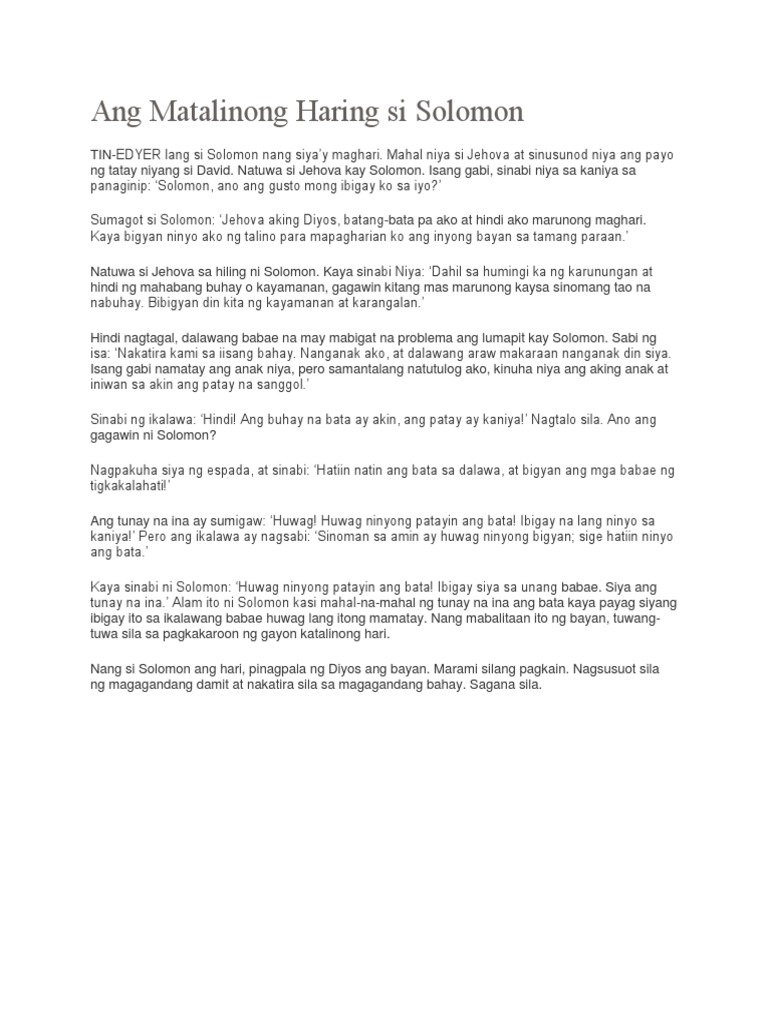 Ang Matalinong Haring Si Solomon | PDF