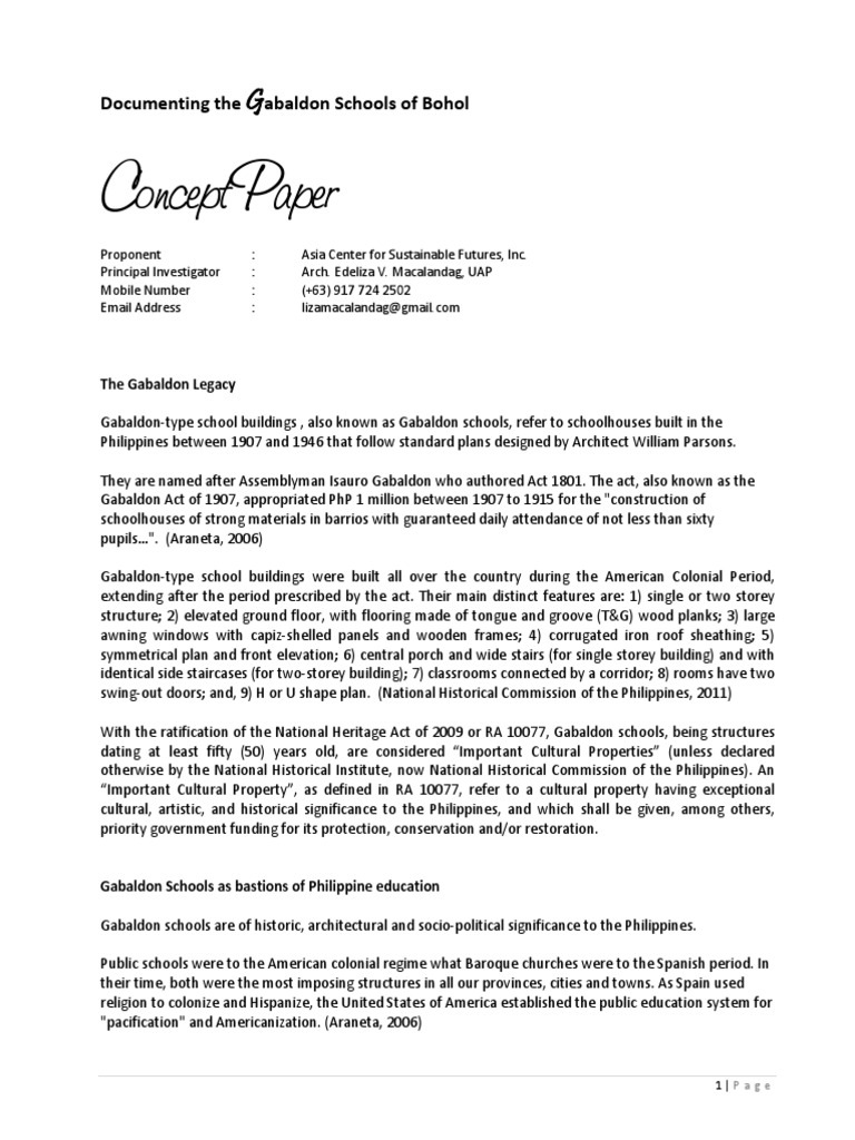 Concept Paper Documenting The Gabaldon Schools of Bohol PDF | PDF ...