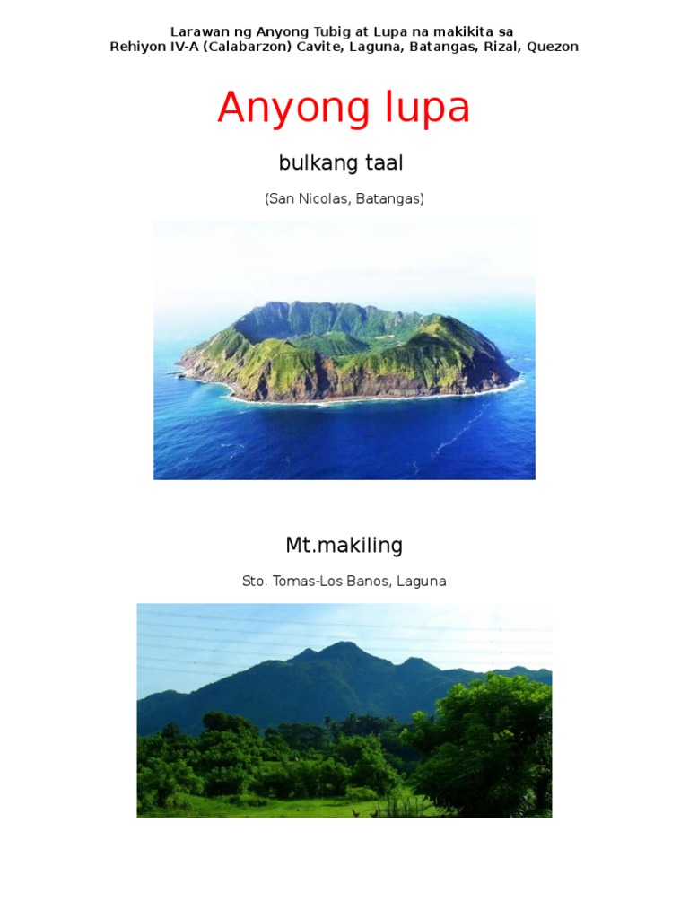 Rehiyon IV a Calabarzon Anyong Tubig at Anyong Lupa