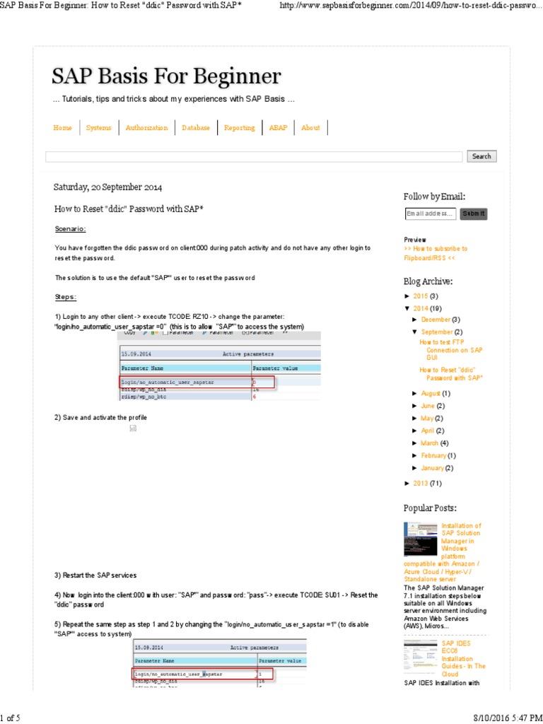SAP Basis For Beginner - How To Reset - Ddic - Password With SAP | PDF ...