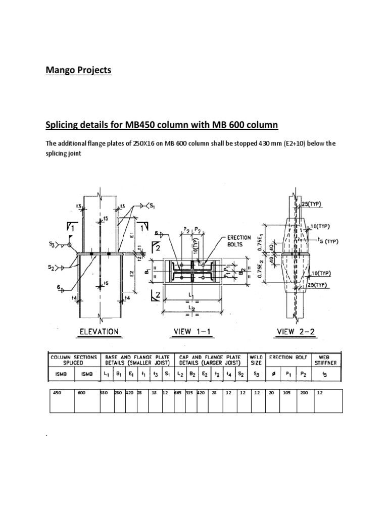 MB450 to MB600 Column Splicing Details | PDF