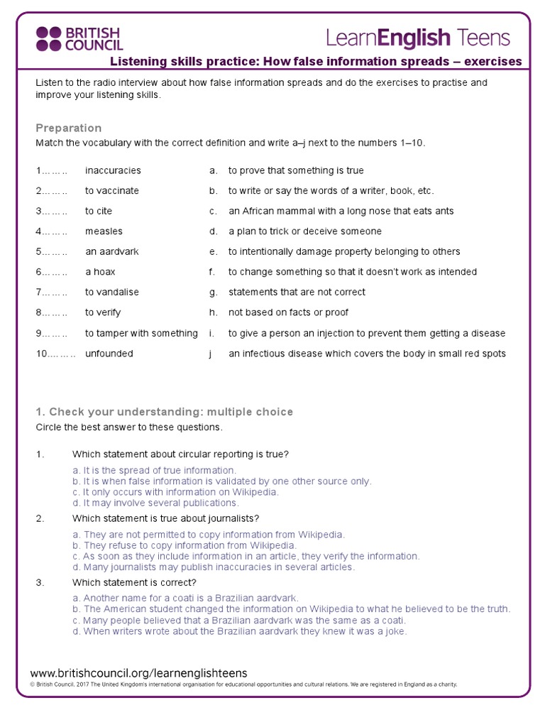How False Information Spreads - Exercises | PDF | Wikipedia | Truth