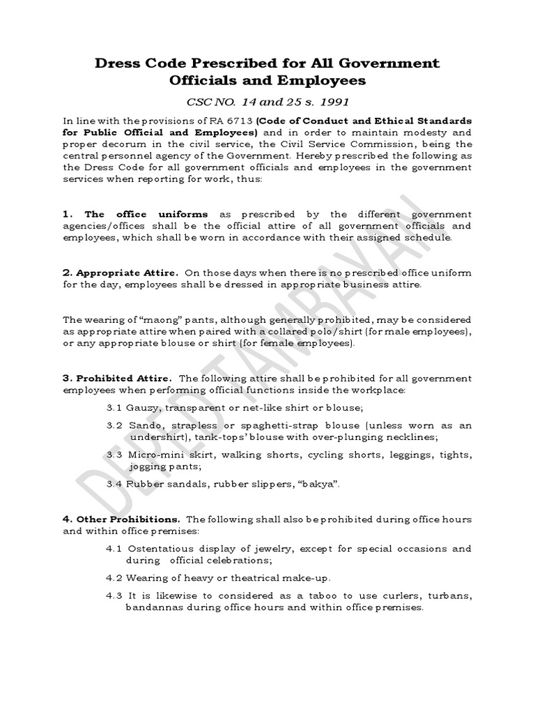 Dress Code Prescribed For All Government Officials and Employees | PDF ...