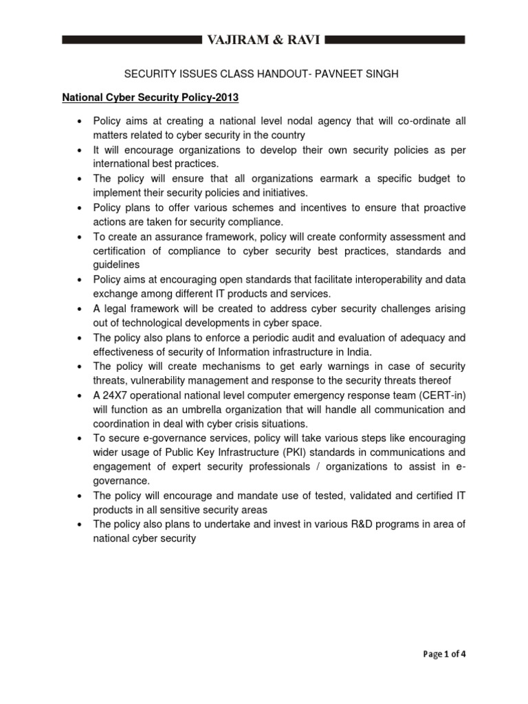 Handout On Security Issues Class-5 by Mr. Pavneet Singh | PDF | Money ...