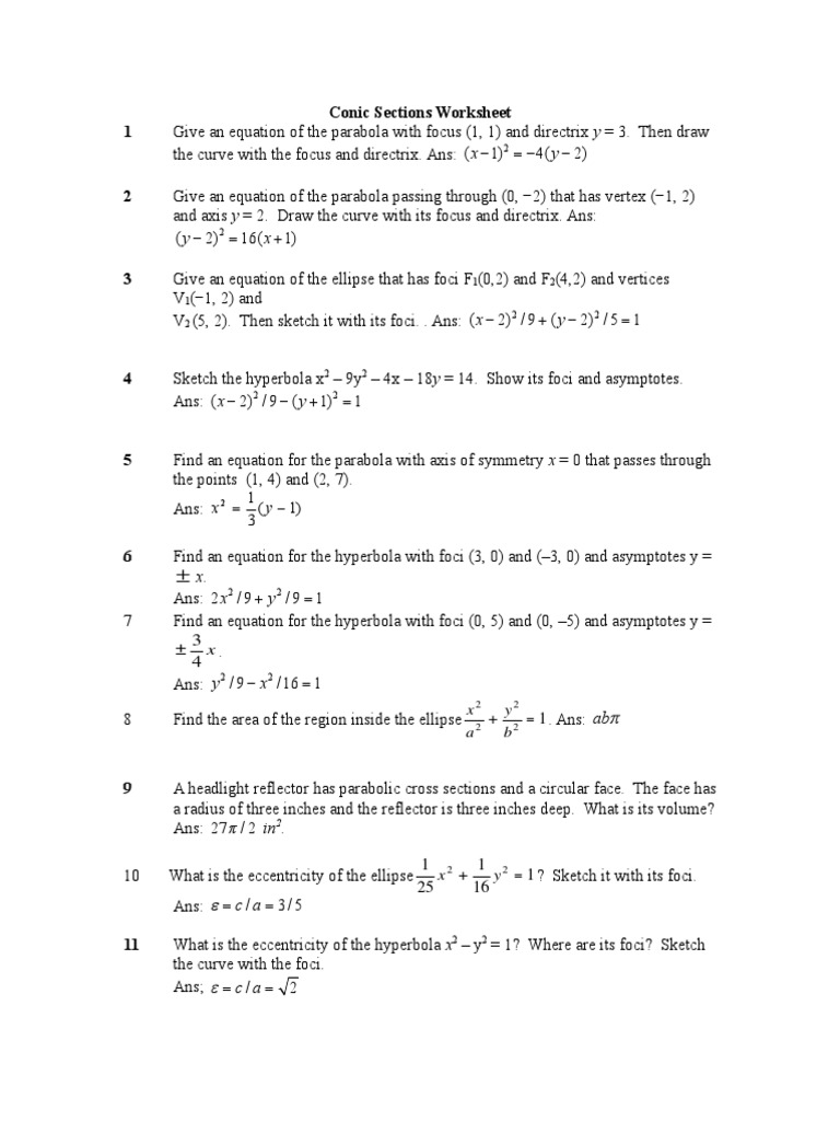 Exploring Conic Sections: Equations, Graphs, and Properties of ...