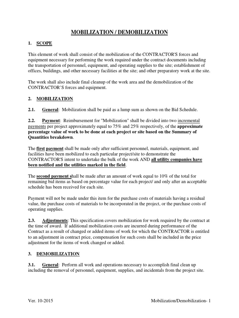 Mobilization Demobilization Revised Oct2015 | PDF | Government | Business