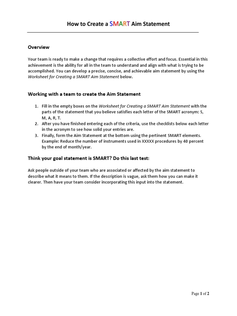 How To Create A Smart Aim Statement 1-3 | Download Free PDF | Goal ...