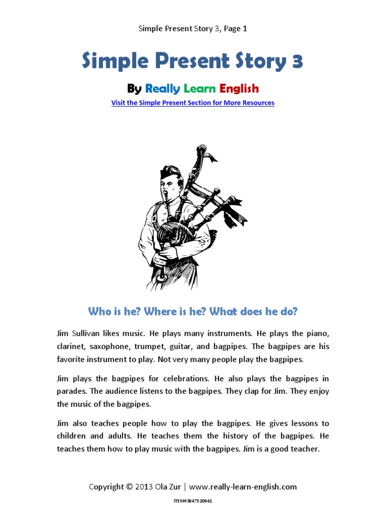Simple Present Story 3 | Download Free PDF | Musical Instruments | Question