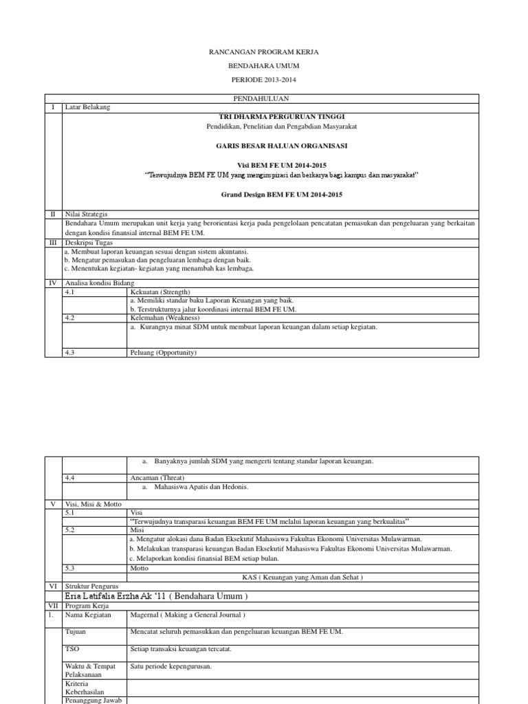 Rancangan Program Kerja Bendahara Baru | PDF