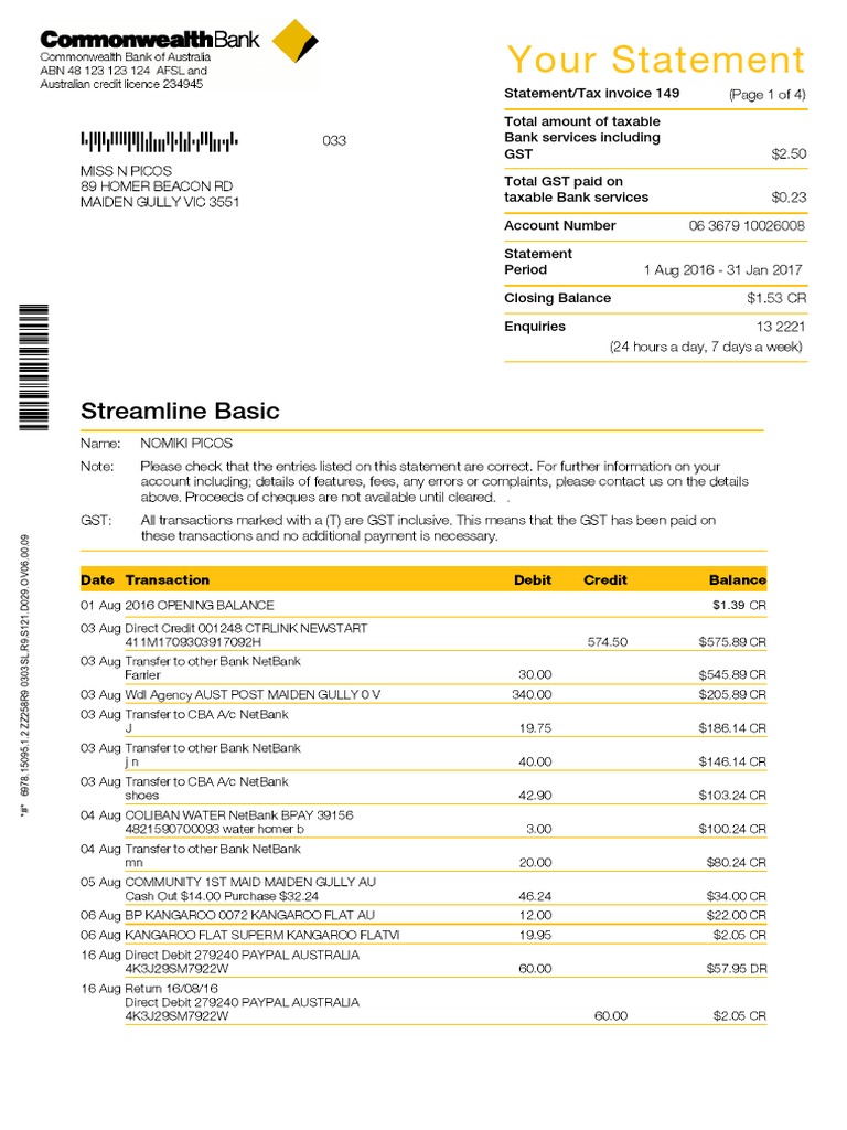 Your Statement: Streamline Basic | Download Free PDF | Debits And ...