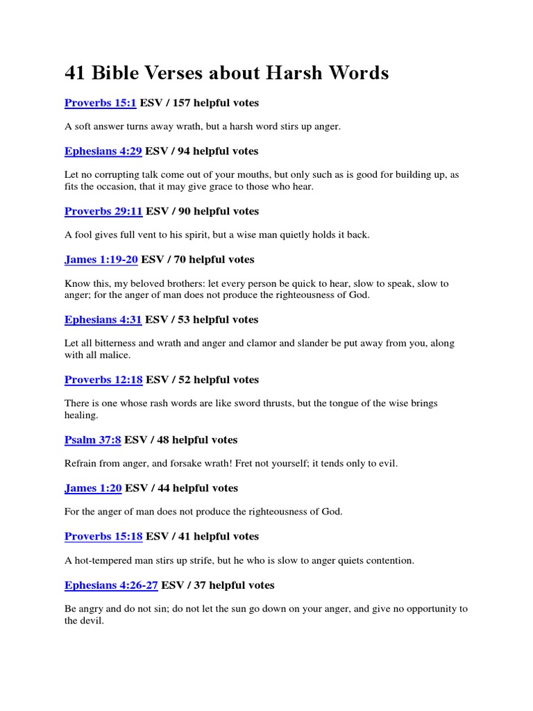 Bible Verses on Harsh Words | PDF | Mercy | Anger