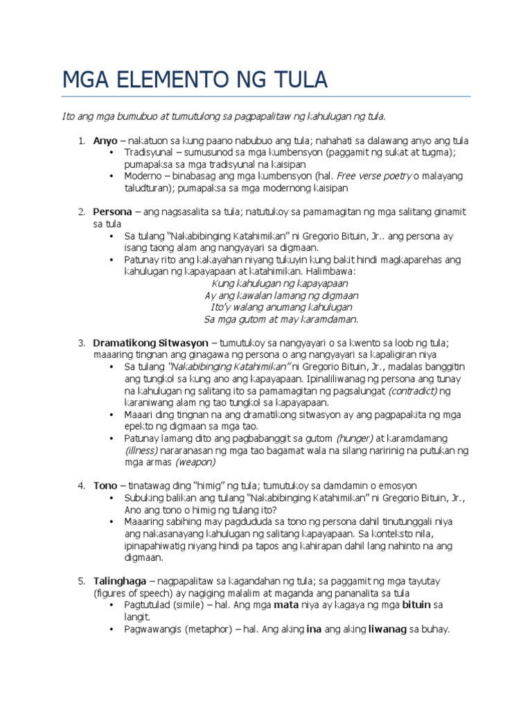 Mga Tala Tungkol Tula | PDF