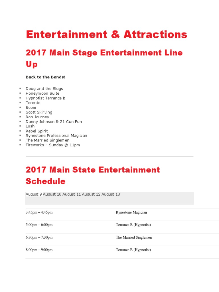 Entertainment & Attractions: 2017 Main Stage Entertainment Line Up ...