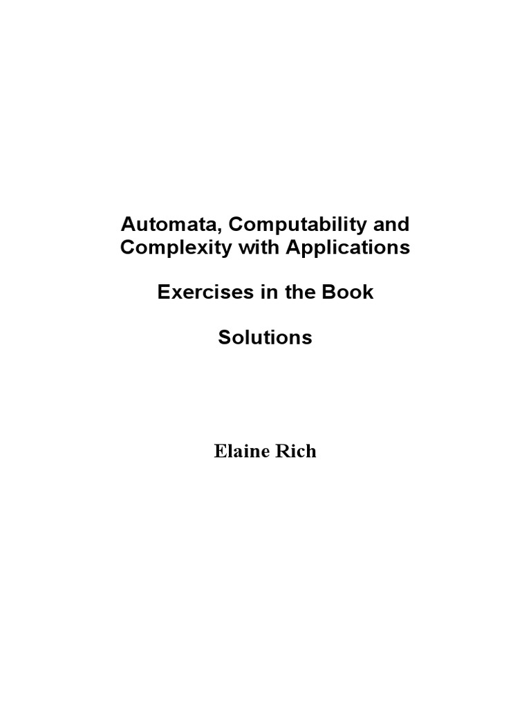Automata Computability and Complexity Theory and Applications 1st Edition Rich Solution Manual ...