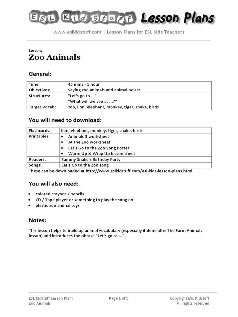 Zoo Animals Lesson Plan PDF | PDF | Zoo | Lesson Plan