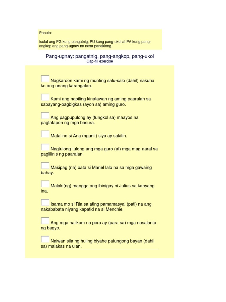 Pagsusulit Sa Mga Pang-ugnay