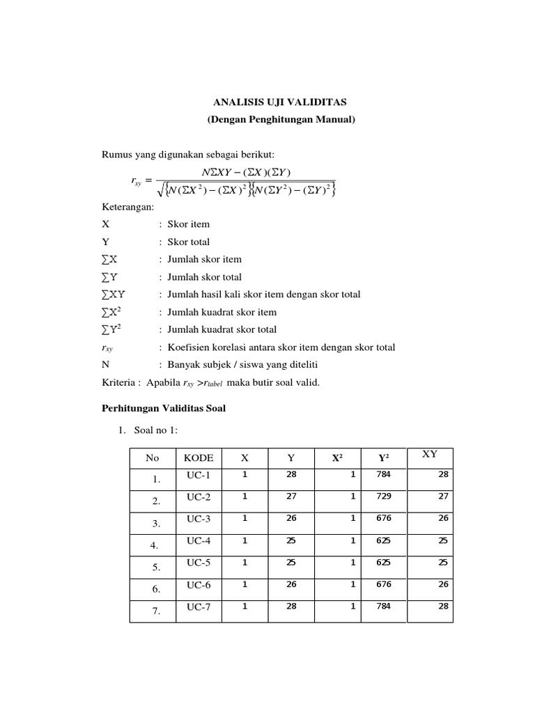 Perhitungan Manual Uji Validitas Pdf 3356