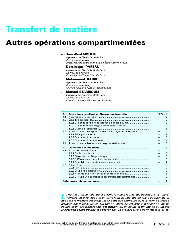Transfert de Matière - Autres Opérations Compartimentées PDF | PDF ...