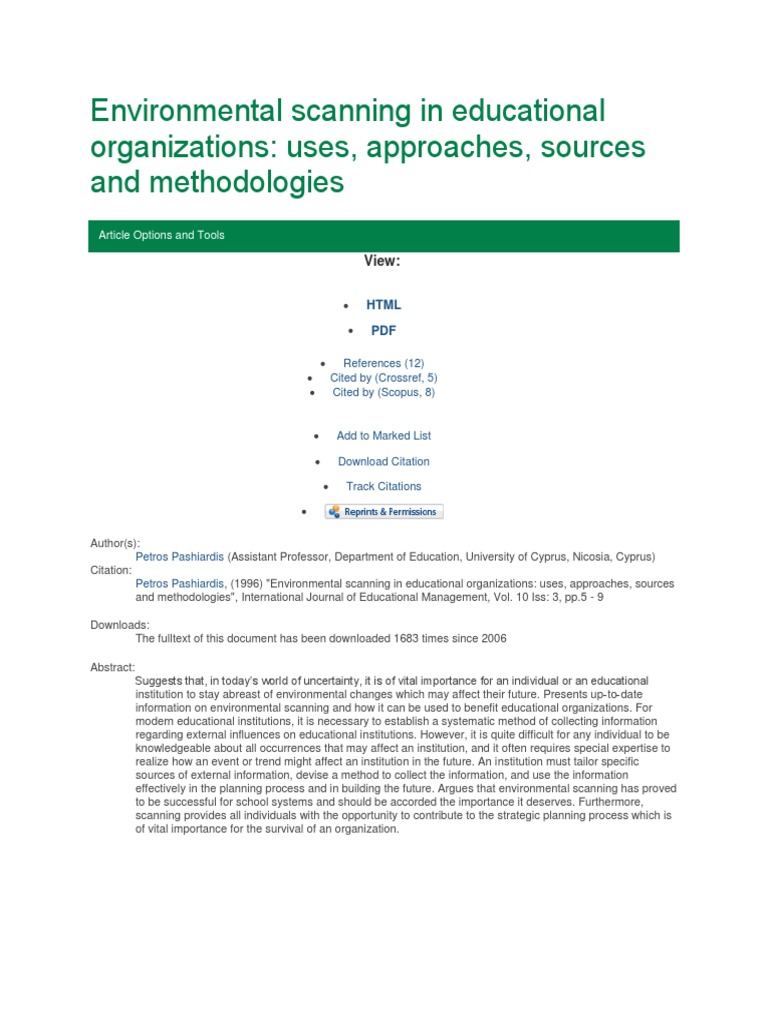 Environmental Scanning in Educational Organizations | PDF | Citation ...