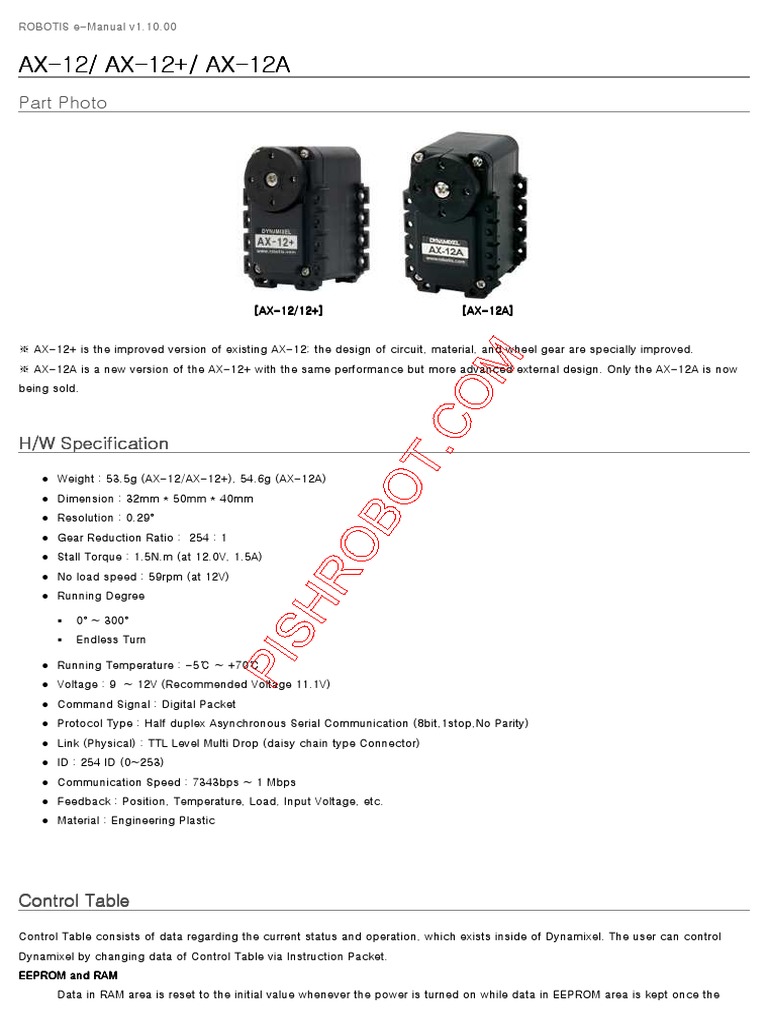 Dynamixel Ax 12a | PDF | Network Packet | Bit Rate