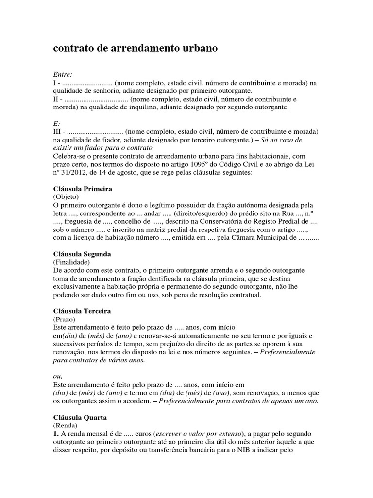 Contrato de Arrendamento Urbano | PDF | Direito Privado | Direito Comum