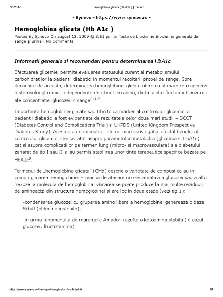 Hemoglobina Glicata (HB A1c) - Synevo | PDF