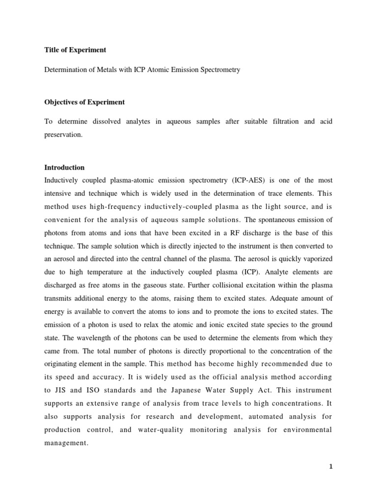 IA Report Determination of Metals With ICP Atomic Emission Spectrometry ...