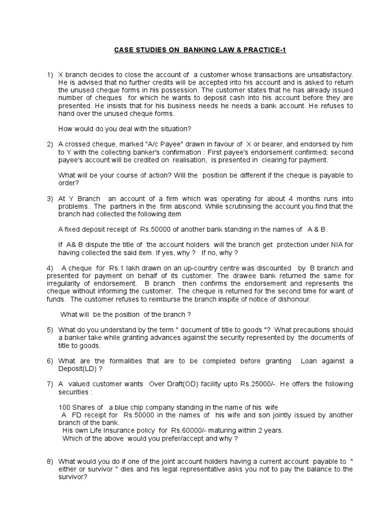 Case Studies - Banking Law&Practice | PDF | Cheque | Payments