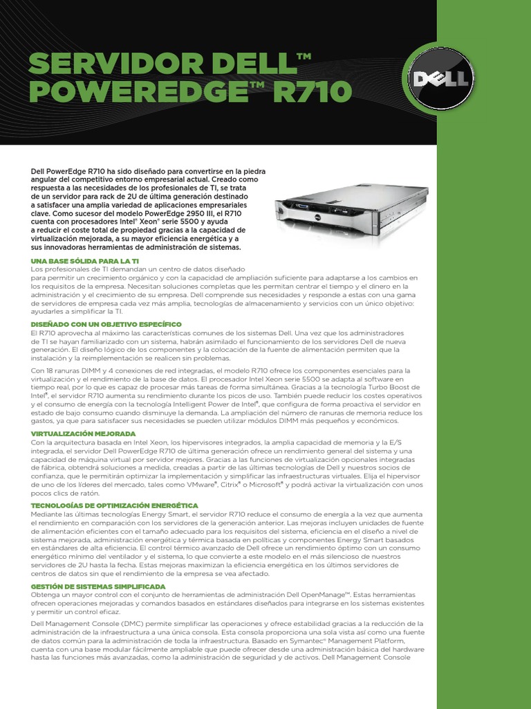 Server Poweredge r710 Specs Eses | PDF | Servidor (Computación) | Dell
