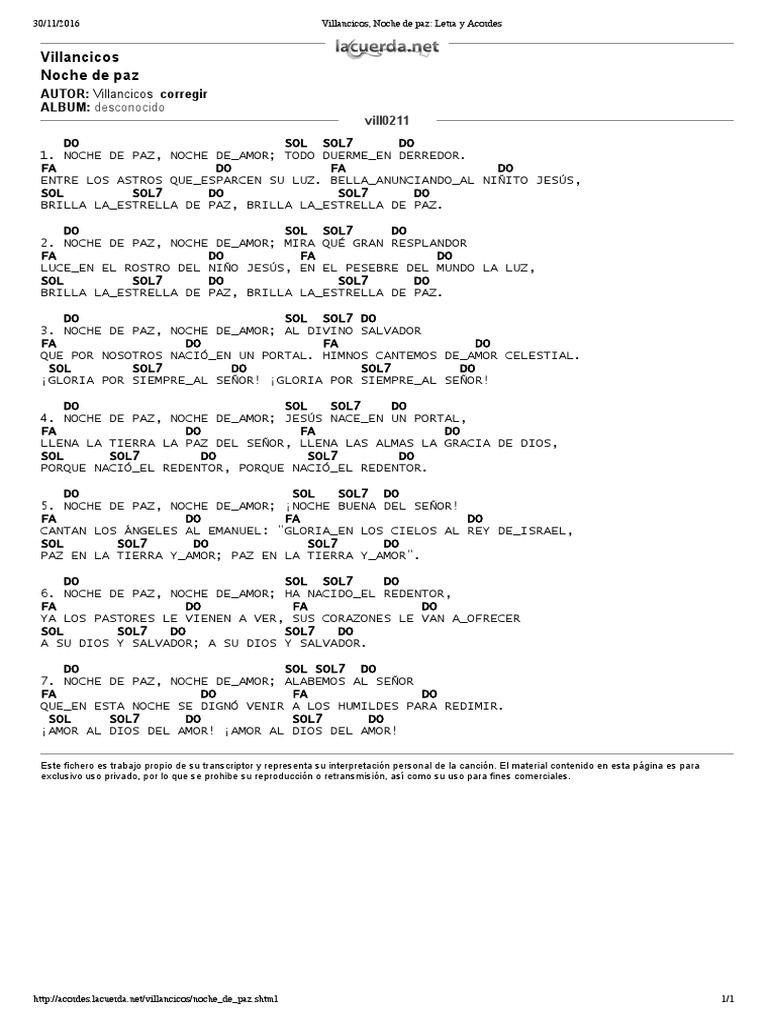 Villancicos, Noche de Paz_ Letra y Acordes | Musica en español